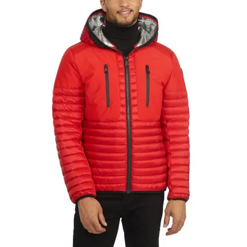 Pajar Finn Lightweight Mixed Media Puffer With Fixed Hood - Current Red