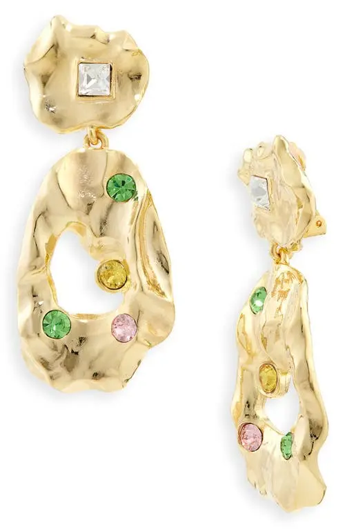 Oscar De La Renta Textured Metal & Crystal Drop Clip-on Earrings - Multi