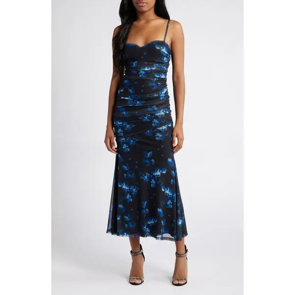 Lulus Ruched Mesh Maxi Cocktail Dress