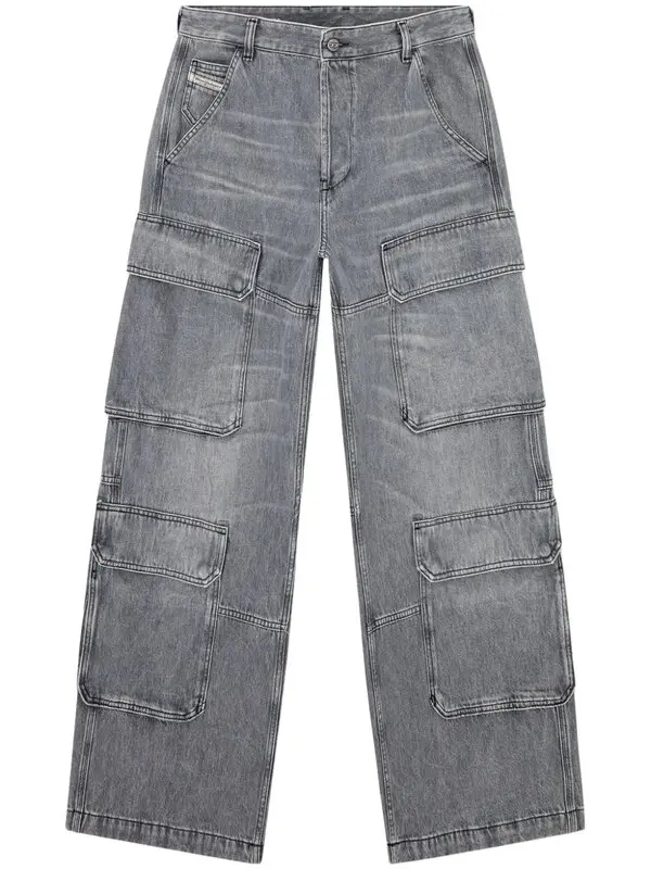 DIESEL® D-touch Wide Leg Cargo Jeans - Grey