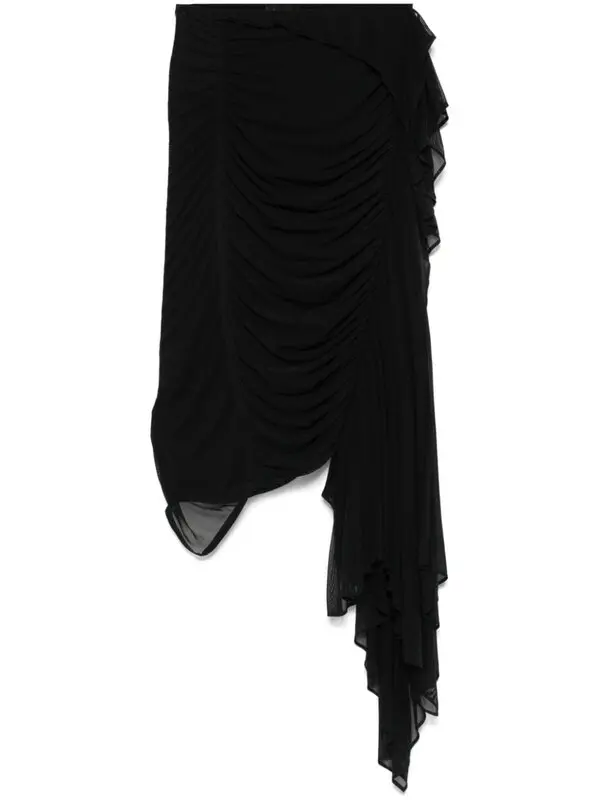 MUGLER Ruched Mesh Midi Skirt