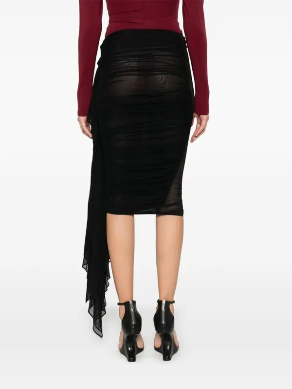 MUGLER Ruched Mesh Midi Skirt