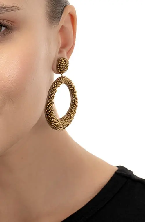 Deepa Gurnani Asta Beaded Hoop Drop Earrings - Gold