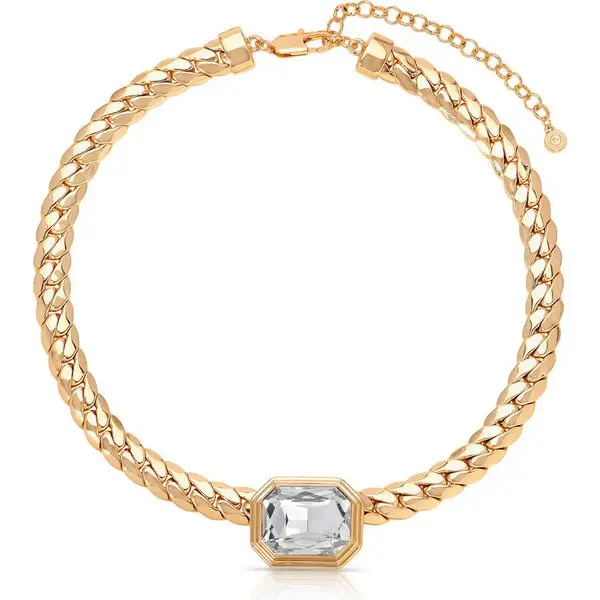 Ettika Deco Crystal Cuban Chain Statement Necklace - Gold
