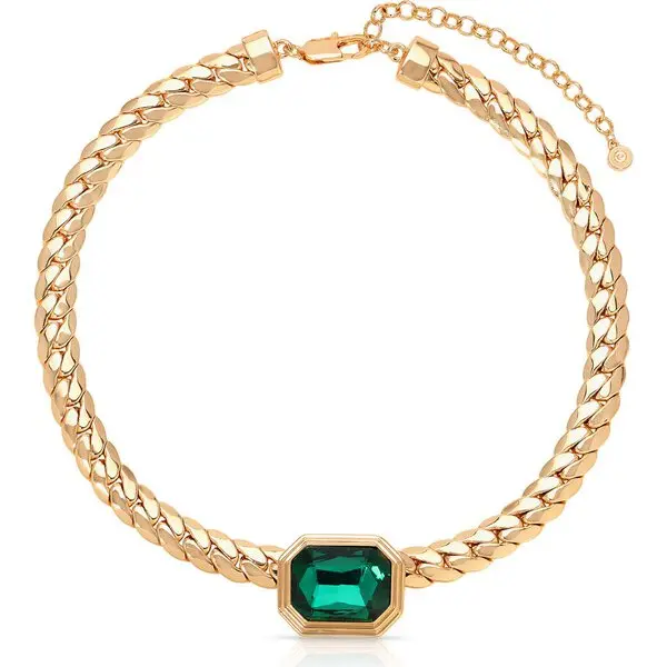 Ettika Deco Crystal Cuban Chain Statement Necklace - Green