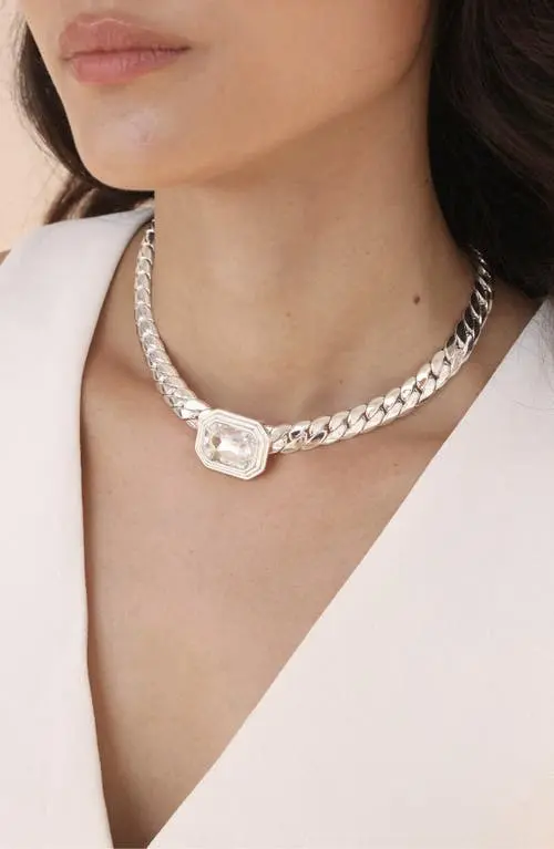 Ettika Deco Crystal Cuban Chain Statement Necklace - Silver