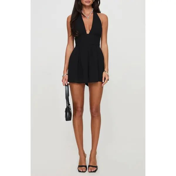 Princess Polly Halter Neck Romper - Black