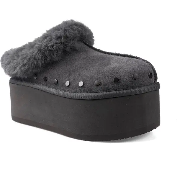 CANDIE'S Sabi Faux Fur Platform Clogs - Grey Suede