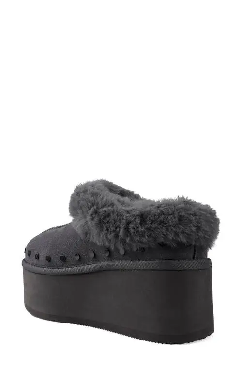 CANDIE'S Sabi Faux Fur Platform Clogs - Grey Suede