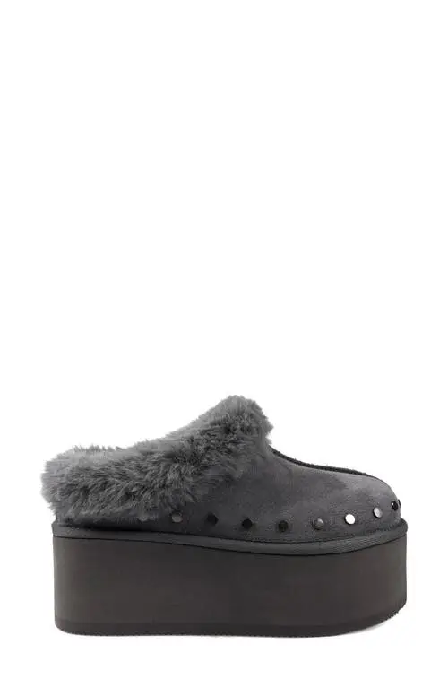 CANDIE'S Sabi Faux Fur Platform Clogs - Grey Suede