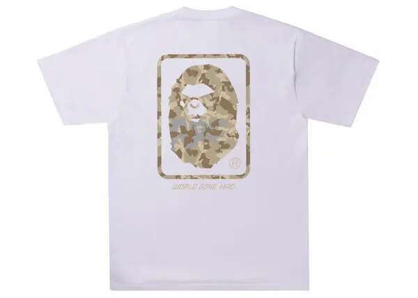 A BATHING APE Sand Camo Mad Face Tee Shirt - White/beige