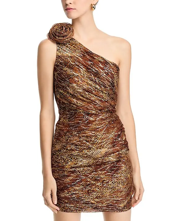 Ramy Brook Magarita One Shoulder Mini Dress - Gold Animal
