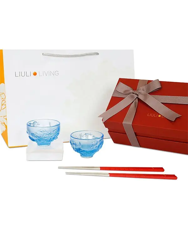LIULI The Joy Of Fish 2 Bowls & 2 Pairs Of Chopsticks - Blue