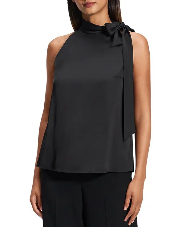 Theory Side Tie Halter Neck Top - Black