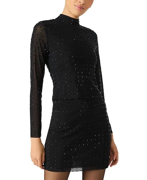 Steve Madden Melvina Embellished Mesh Top - Black