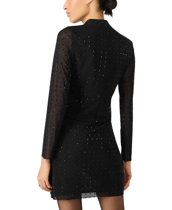 Steve Madden Melvina Embellished Mesh Top - Black
