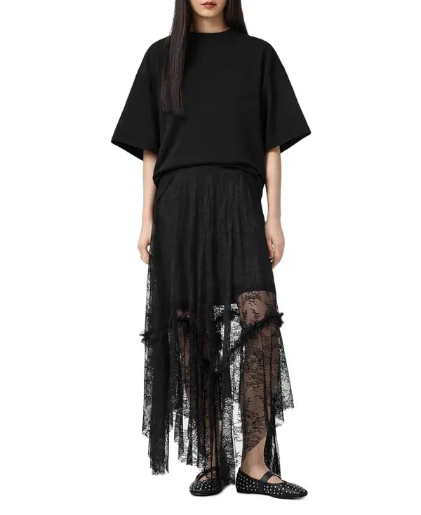 Allsaints Josie Lace Midi Skirt In Black - 30% Off | Editorialist