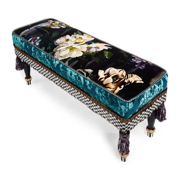 MACKENZIE-CHILDS Moonlight Garden Floral Scuttlebutt Bench