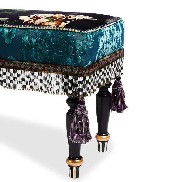 MACKENZIE-CHILDS Moonlight Garden Floral Scuttlebutt Bench