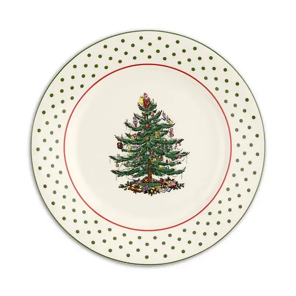 SPODE Christmas Tree Polka Dot Dessert Plates, Set Of 4 - Green