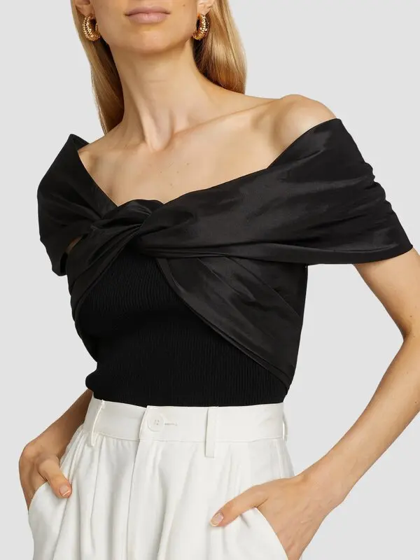Simkhai Celiana Twist Rib-knit Combo Top - Black