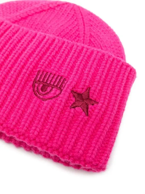 CHIARA FERRAGNI Eye Star-embroidered Beanie - Pink