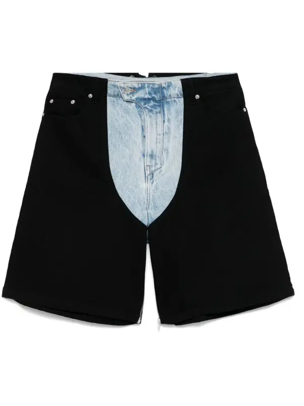 MUGLER Bi-color Laced Denim Shorts