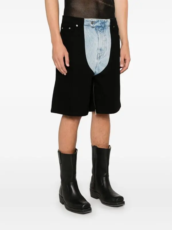 MUGLER Bi-color Laced Denim Shorts