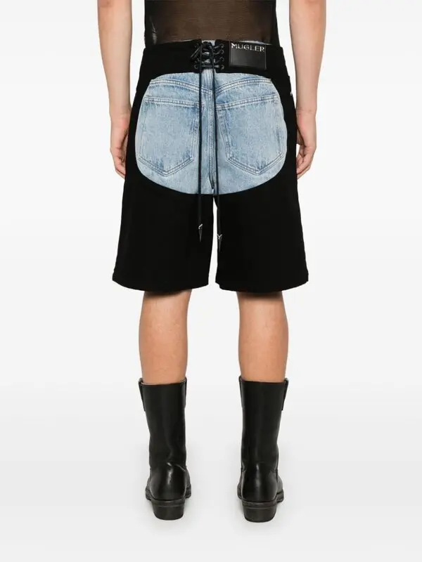 MUGLER Bi-color Laced Denim Shorts