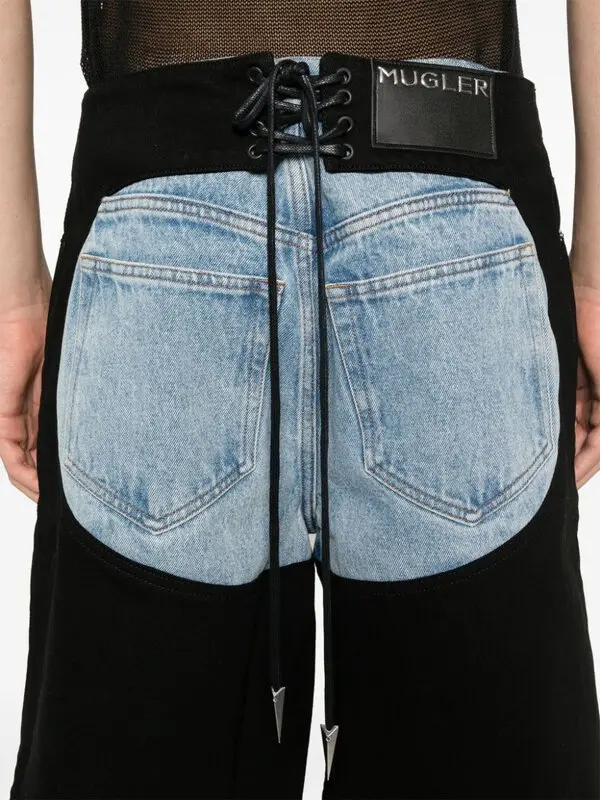 MUGLER Bi-color Laced Denim Shorts