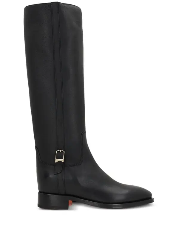 Santoni Buckle-detail Leather Knee-high Boots - Black