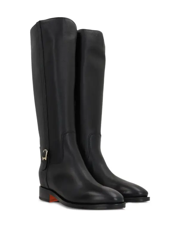 Santoni Buckle-detail Leather Knee-high Boots - Black
