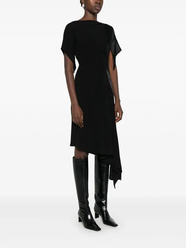 MUGLER Pleated Asymmetric Midi Dress