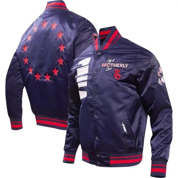 PRO STANDARD Philadelphia 76ers 2023/24 City Edition Satin Full-snap Jacket - Navy