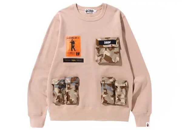 A BATHING APE Camo Pocket Crewneck Sweatshirt - Beige