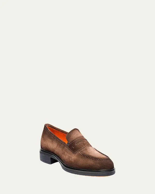 Santoni Easy Suede Penny Loafers
