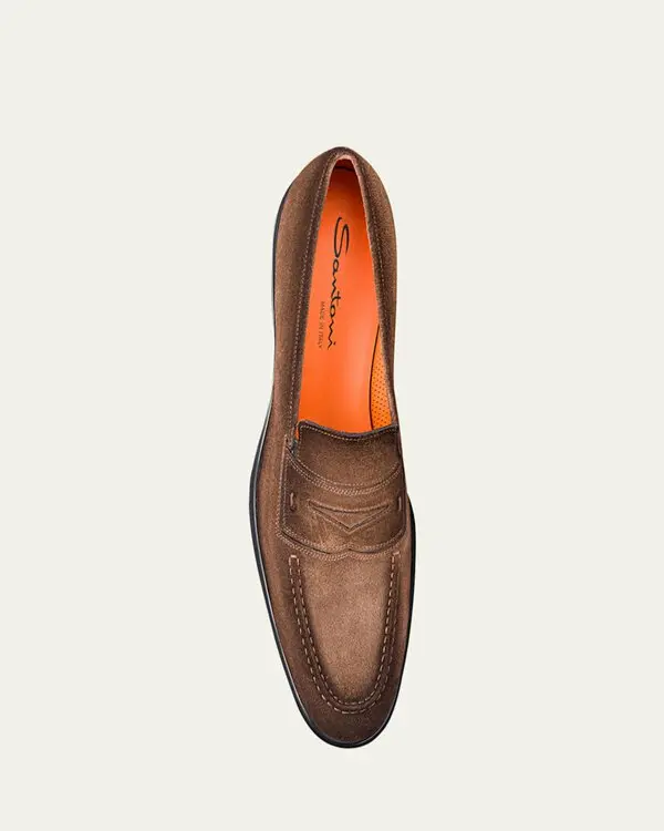 Santoni Easy Suede Penny Loafers