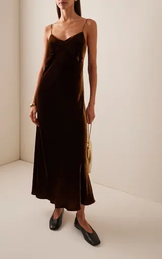 brown velvet slip dress Velvet Strap Long Bias Dress