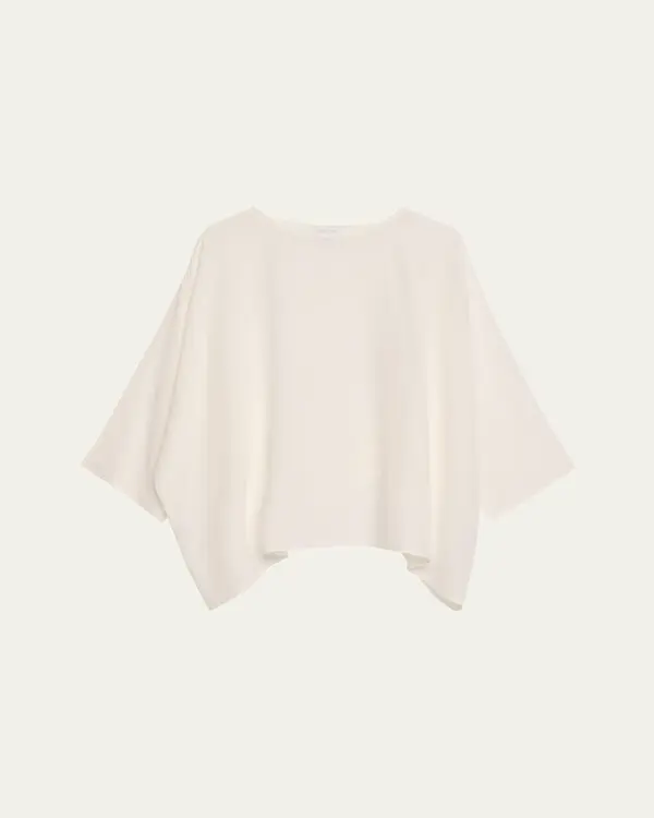 Eskandar Boat Neck Silk Top - White