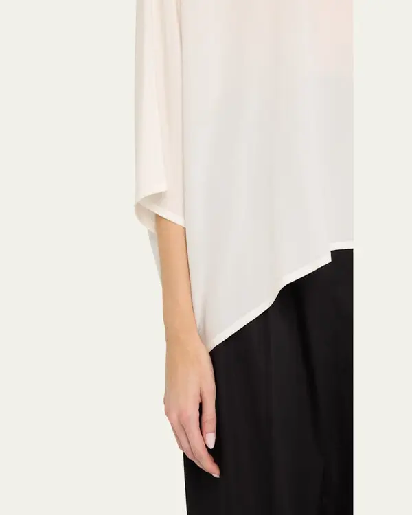 Eskandar Boat Neck Silk Top - White