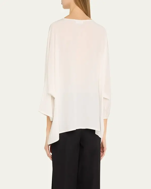 Eskandar Boat Neck Silk Top - White
