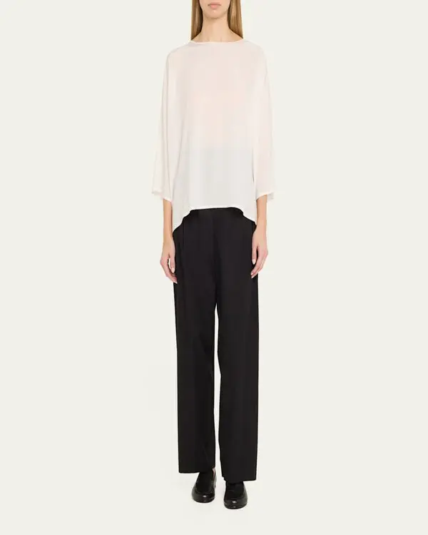 Eskandar Boat Neck Silk Top - White