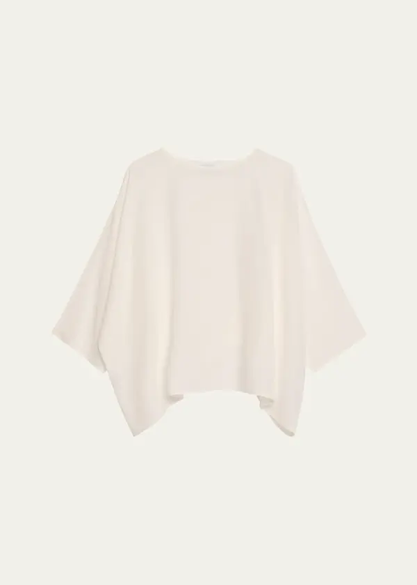 Eskandar Boat Neck Silk Top - White