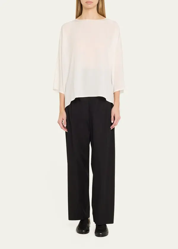 Eskandar Boat Neck Silk Top - White