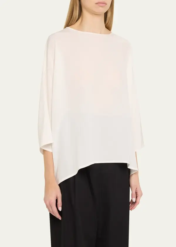 Eskandar Boat Neck Silk Top - White