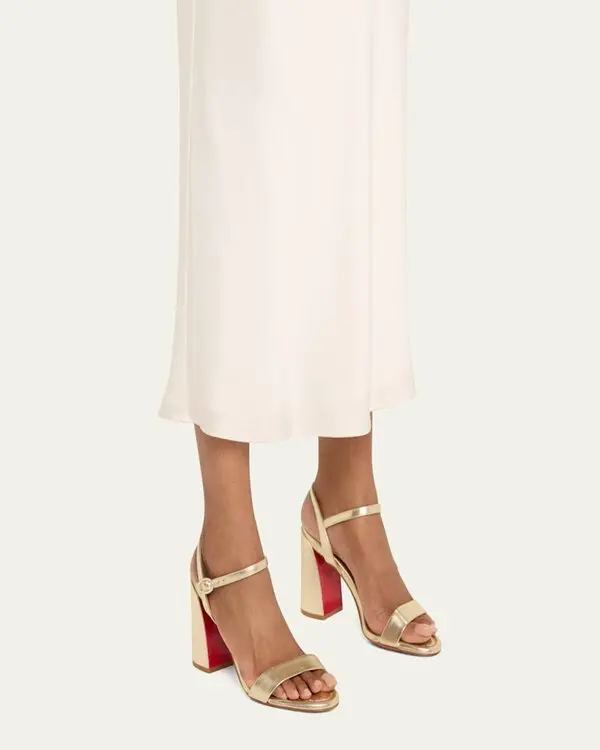 CHRISTIAN LOUBOUTIN 85mm Miss Jane Metallic Ankle-strap Sandals