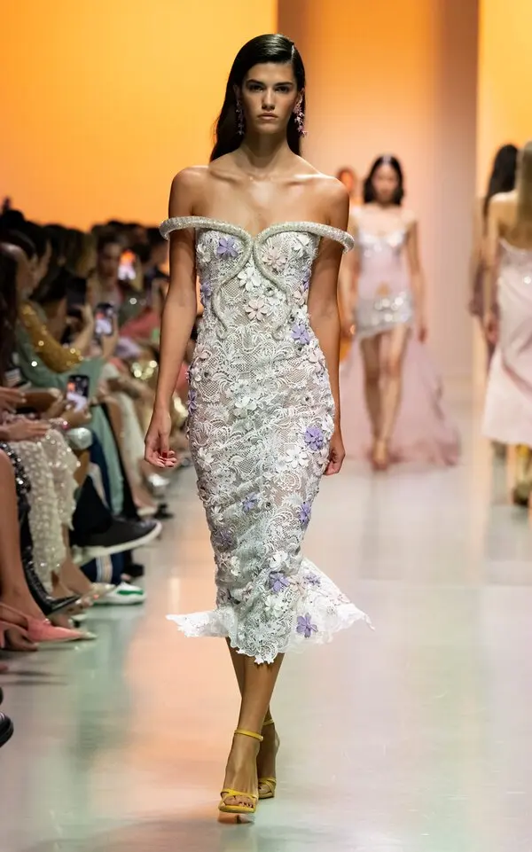 Georges Hobeika Embellished Off-The-Shoulder Lace Midi Dress - White |  Editorialist
