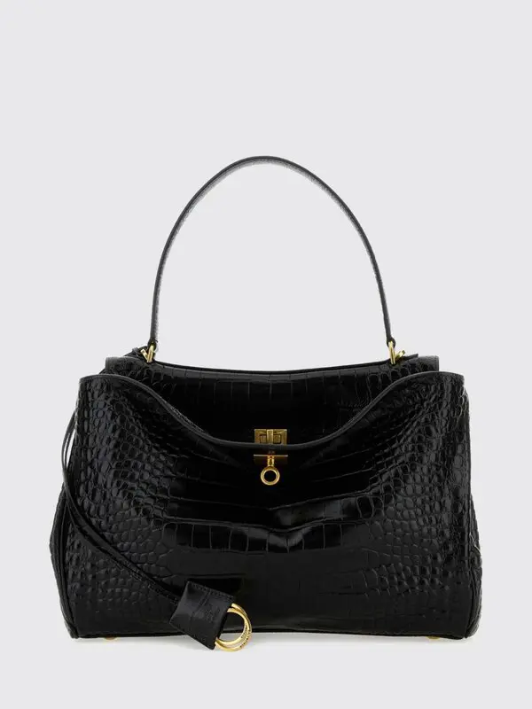 Balenciaga Rodeo Handbag In Croc-embossed Calfskin - Black