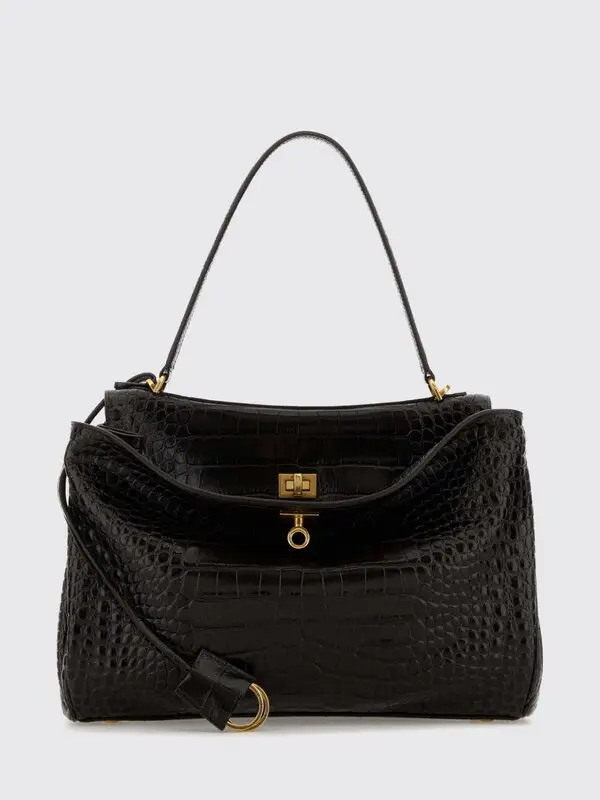 Balenciaga Croc Effect Shoulder Bag - Coffee