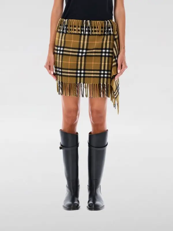 Burberry Checkered Skirt With Fringe Detail - Mustard